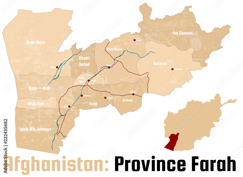 Large and detailed map of the afghan province of Farah. Stock Vector ...