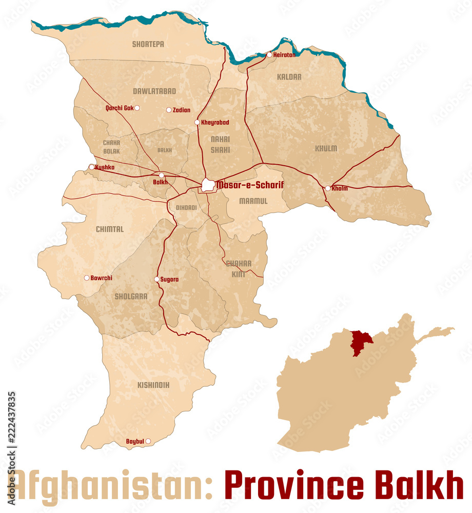Large and detailed map of the afghan province of Balkh. Stock Vector ...