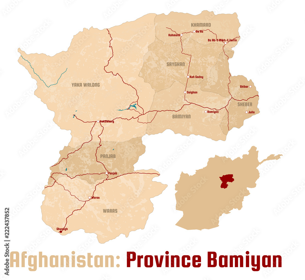 Large and detailed map of the afghan province of Bamiyan. Stock Vector ...