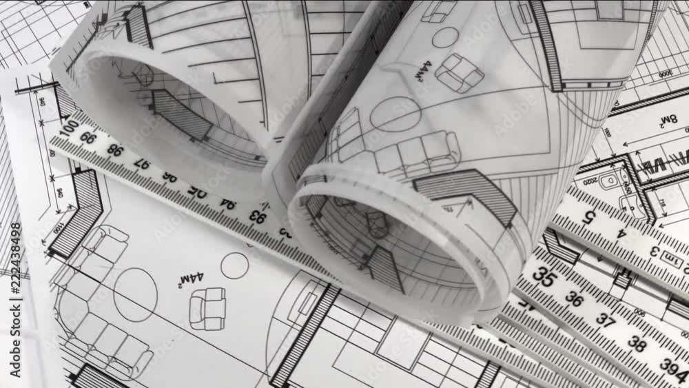 Video „workplace of the architect: rolls of architectural drawings ...