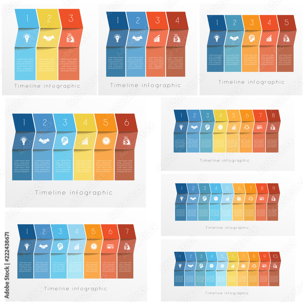 Timeline Infographics set templates colorful arrows. Timeline ...