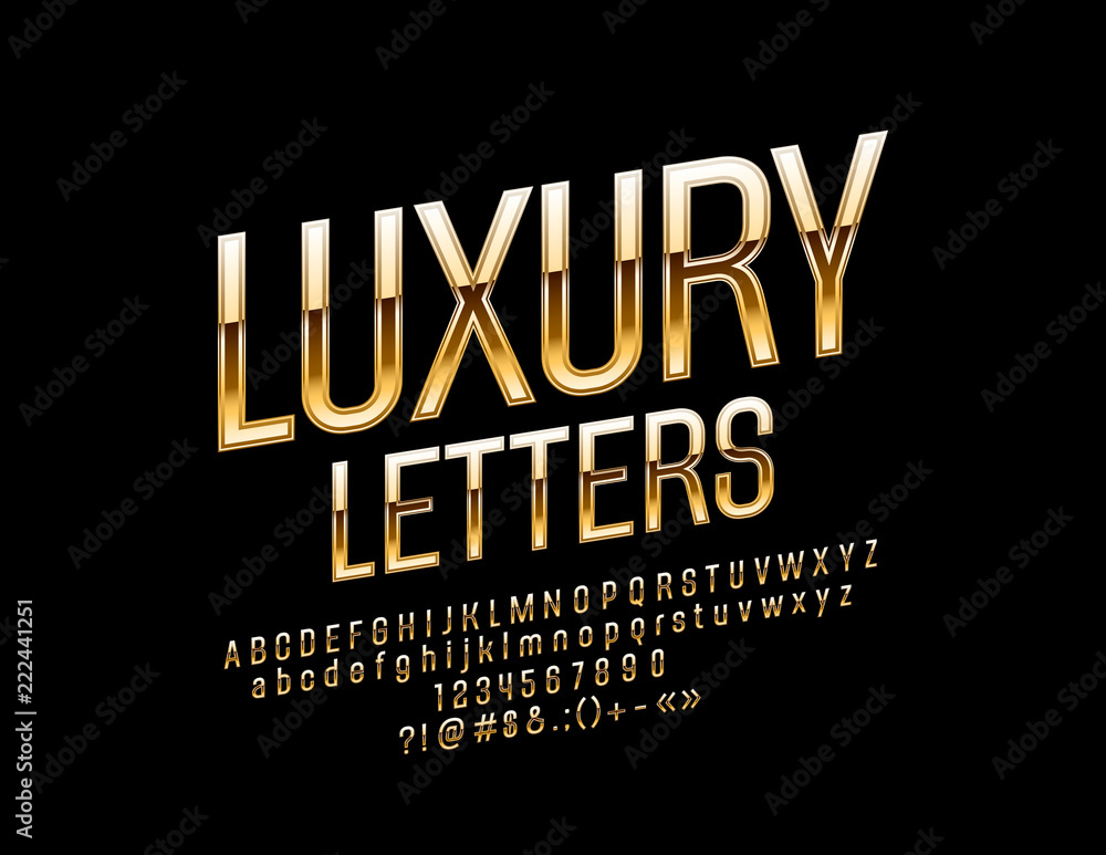 Luxury Alphabet Letters, Numbers and Symbols. Chic Golden Font. Stock ...