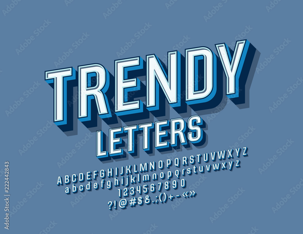 Vector Trendy Font. Set of Retro 3D Letters, Numbers and Symbols. Stock ...