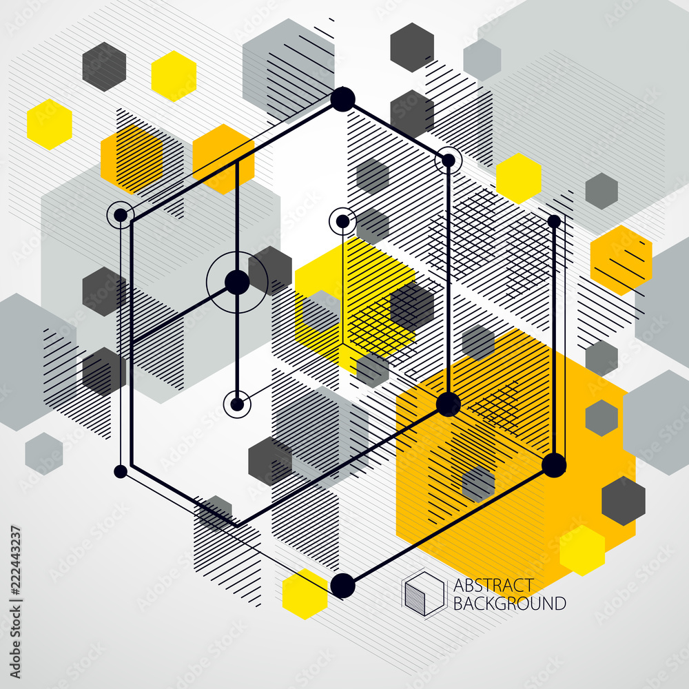 Technical blueprint, vector yellow digital background with geometric ...