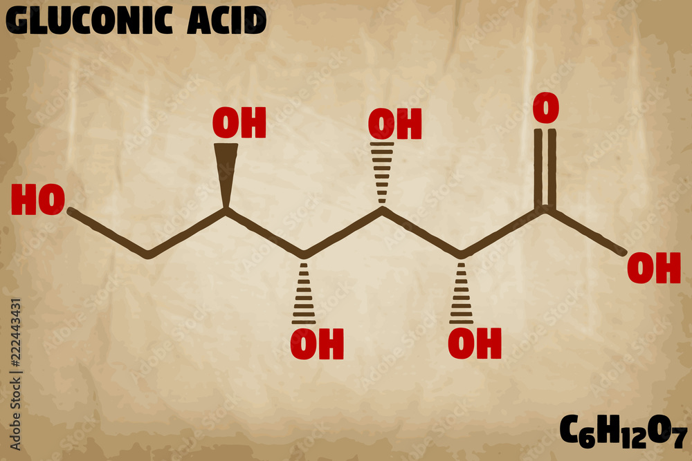 Detailed infographic illustration of the molecule of Gluconic acid ...