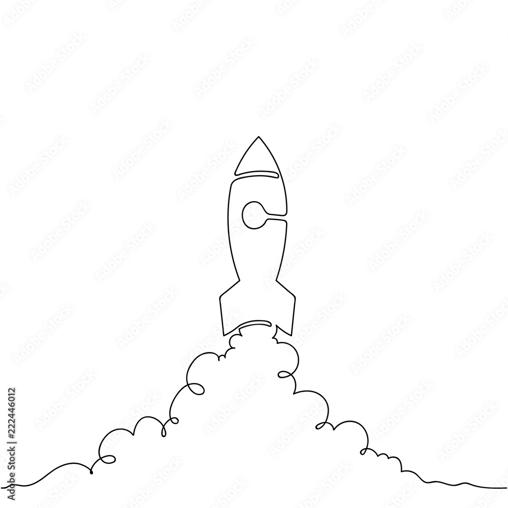 Rocket launch, ship. Continuous line drawing. Startup business. Vector ...