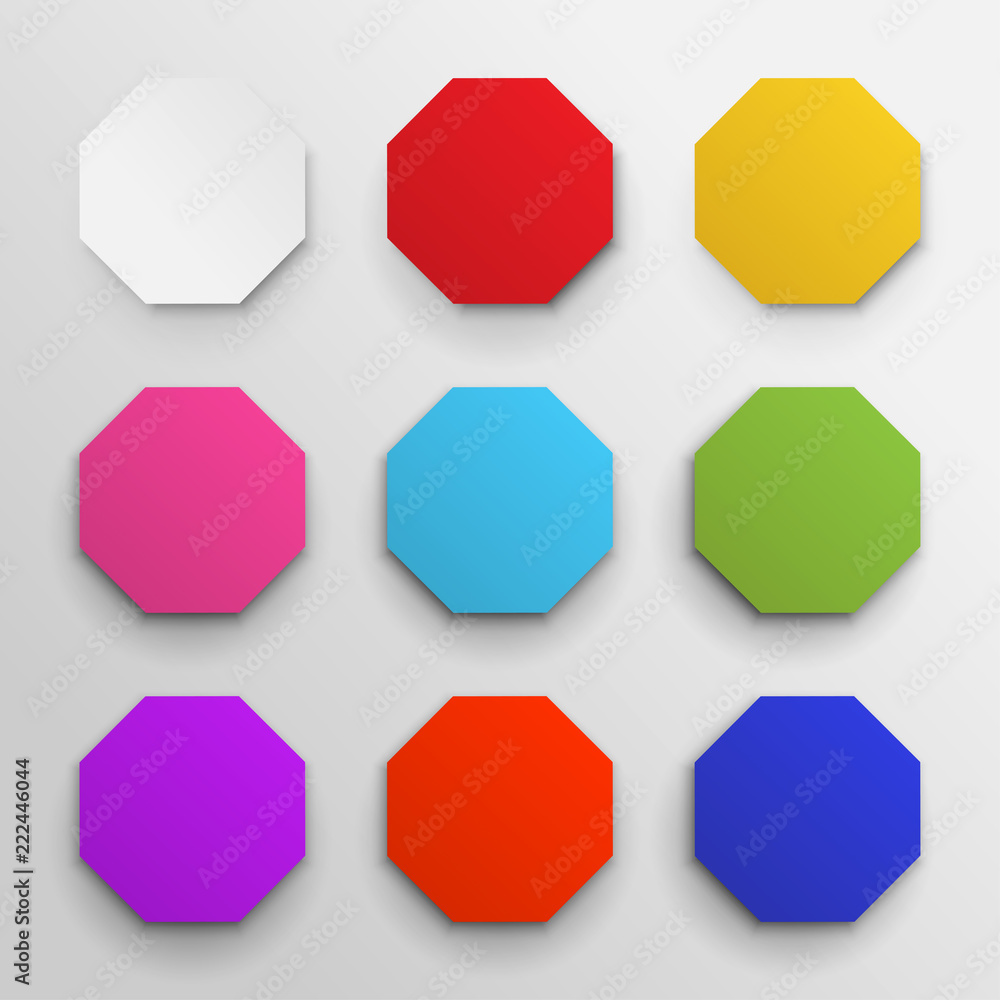Set of colored octagon icon pack. Geometry octagonal colorful eight ...