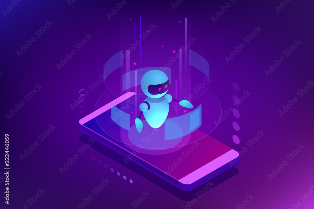 Isometric Artificial Intelligence. Chatbot and future marketing. AI and ...