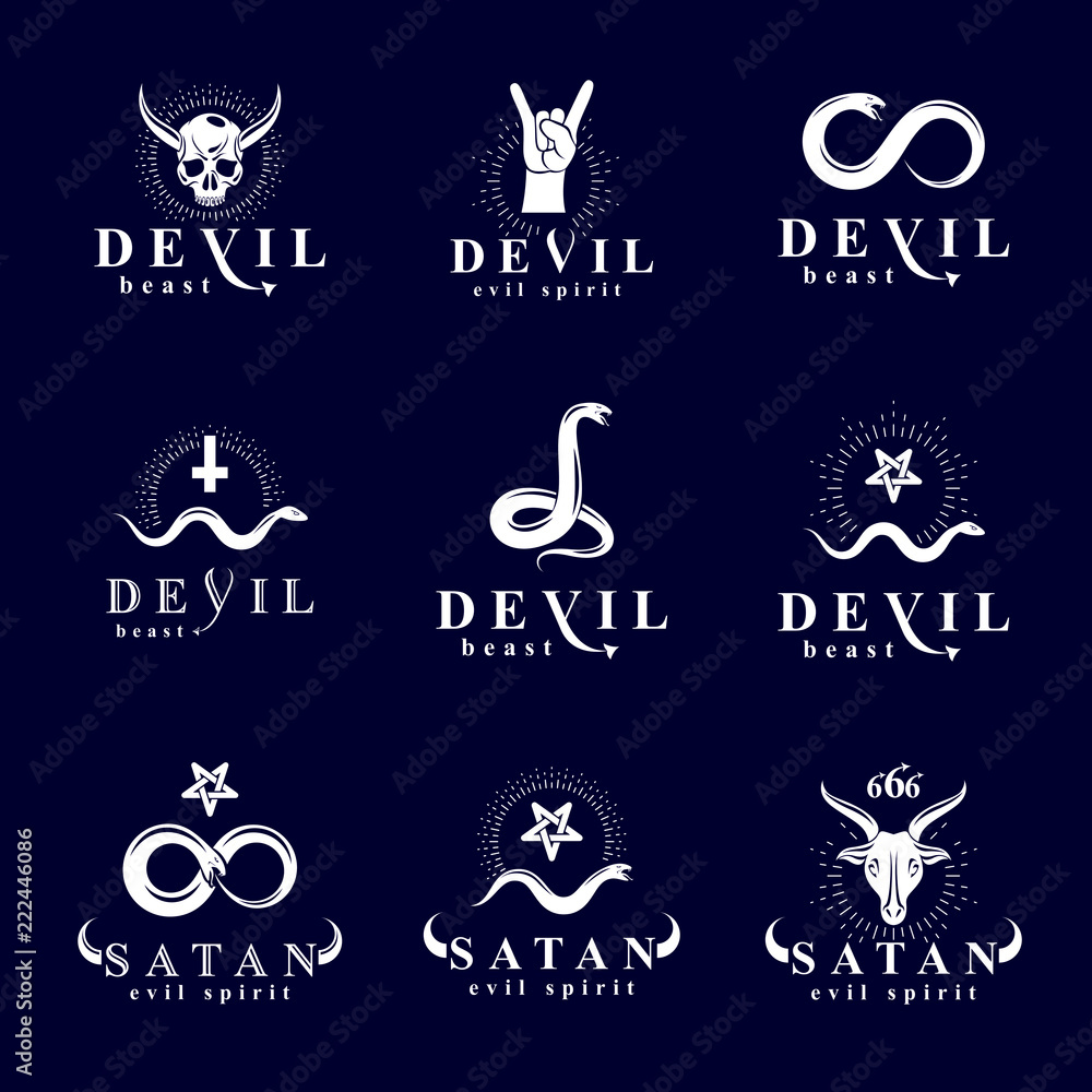 Set of vector demonic infernal mystic logotypes created using poisonous ...