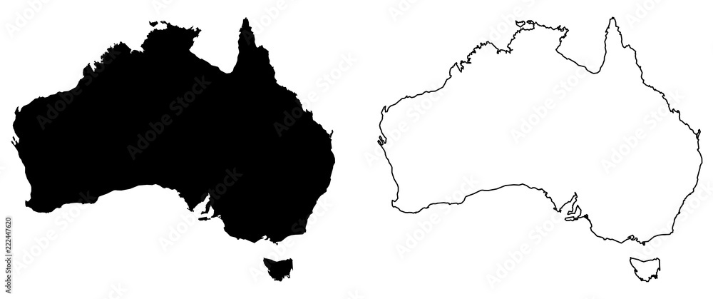 Simple (only sharp corners) map of Australia vector drawing. Mercator ...