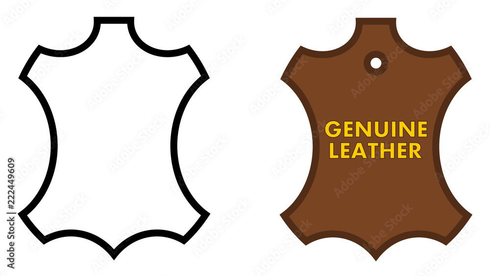 Genuine leather sign. Animal skin outline, black /white and brown ...