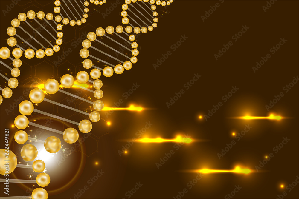 science concept, gold DNA background with space for text, vector ...