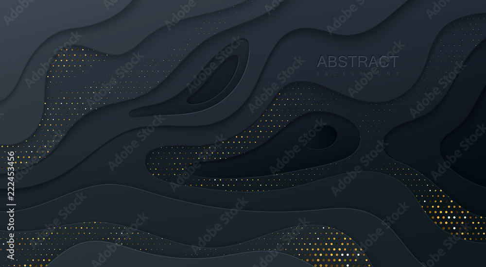 Black paper cut background. Abstract realistic papercut decoration ...