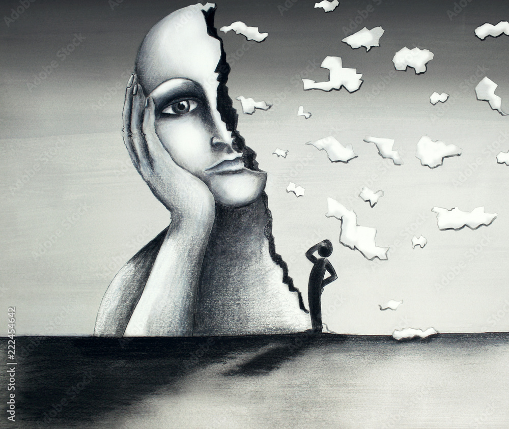 Beautiful hand-made illustration on cardboard in a mixed-media tecnique ...