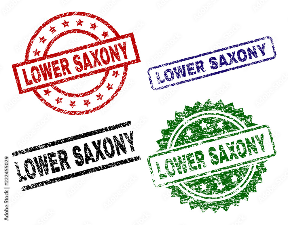 LOWER SAXONY seal prints with distress texture. Black, green,red,blue ...