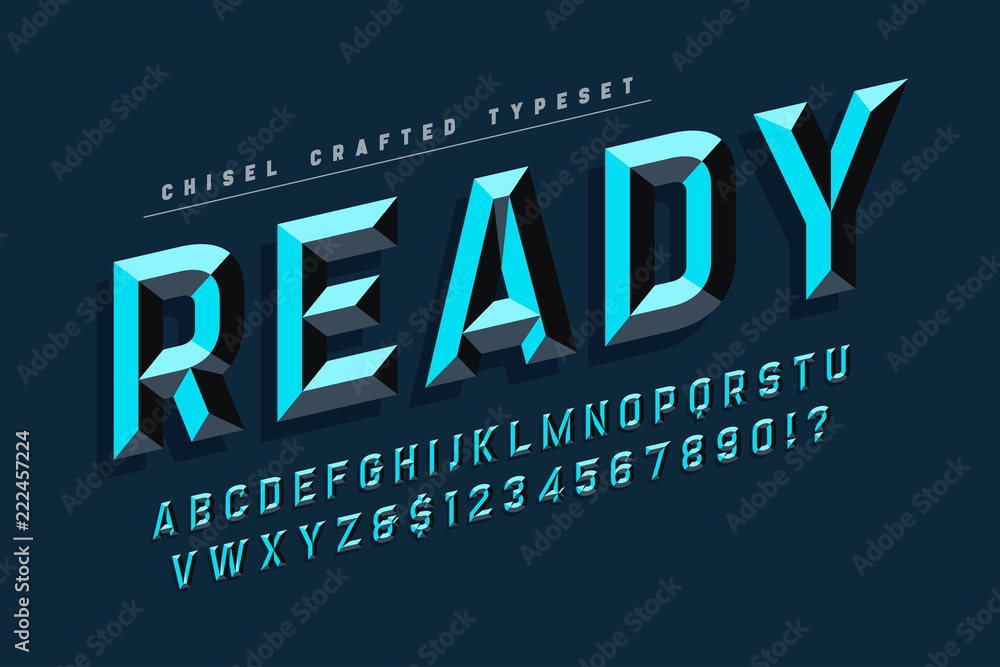 Chisel crafted display font with facets, alphabet, letters Stock Vector ...