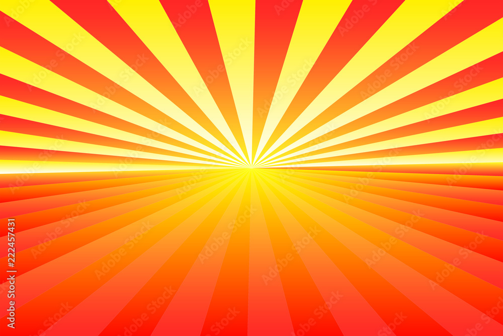 Abstract sunburst pattern, gradient red, orange, and yellow ray colors ...
