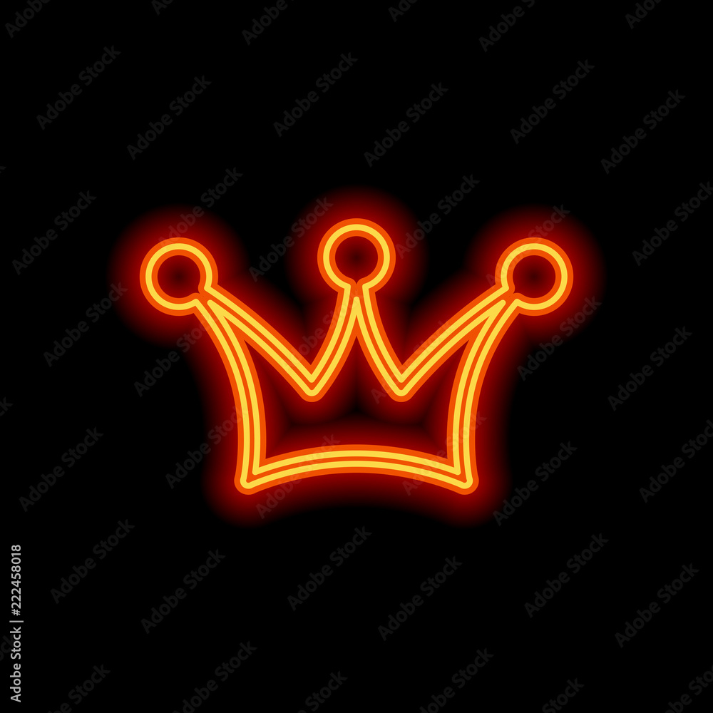 Crown icon. Orange neon style on black background. Light icon Stock ...