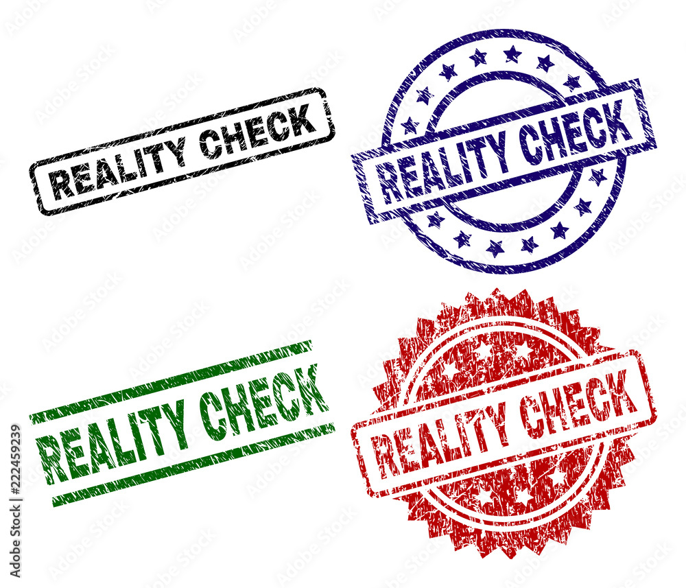 REALITY CHECK seal prints with damaged texture. Black, green,red,blue ...