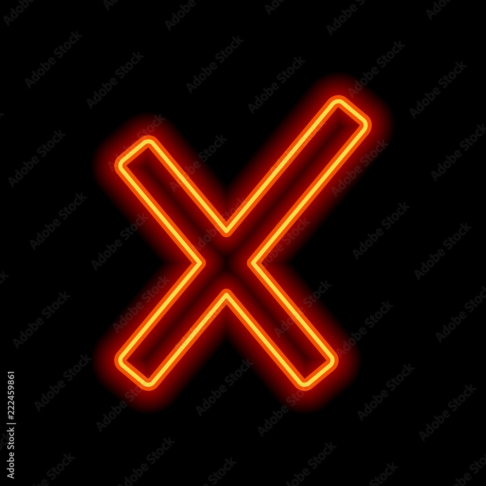Wrong mark icon. Orange neon style on black background. Light ic Stock ...