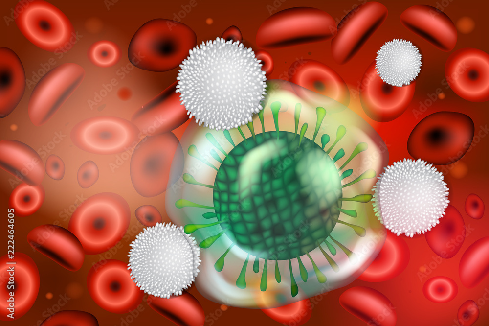 Lymphocytes attacking viruses. 3D medical illustration on immunity ...