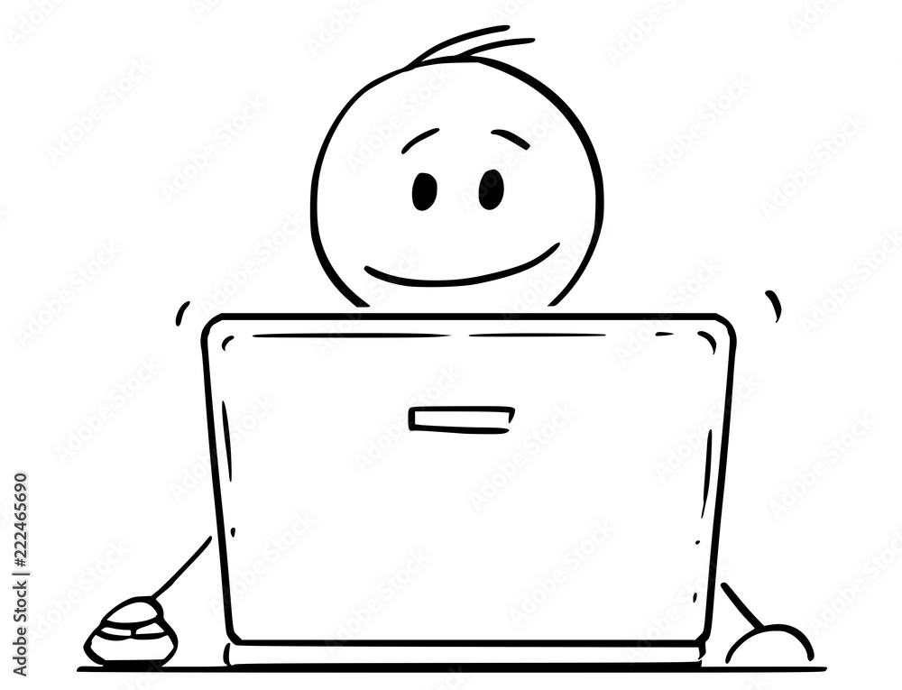 Cartoon stick drawing conceptual illustration of smiling man or ...