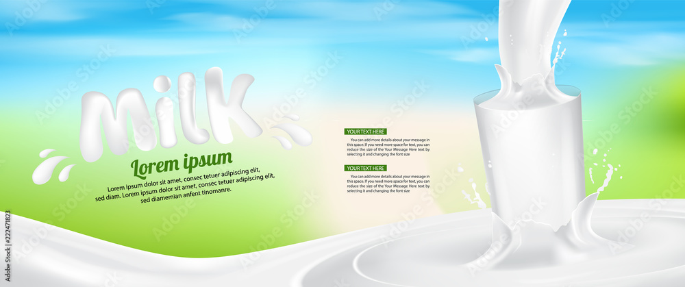 Milk Glass Splash Banner ad Vector Background Illustration Stock Vector ...