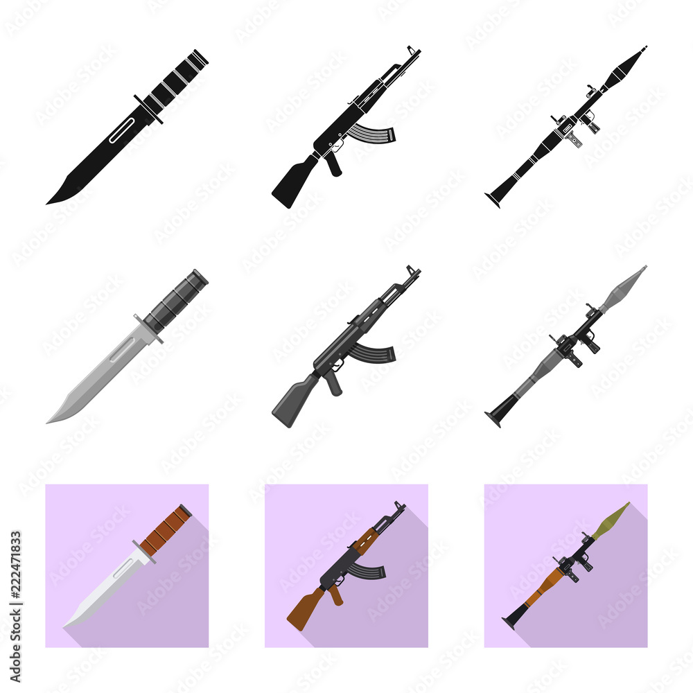 Vector illustration of weapon and gun symbol. Set of weapon and army ...