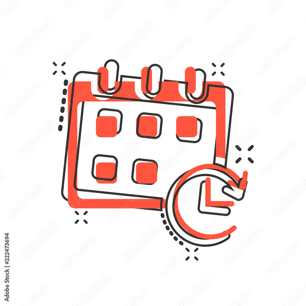 Vector cartoon calendar icon in comic style. Reminder agenda sign ...