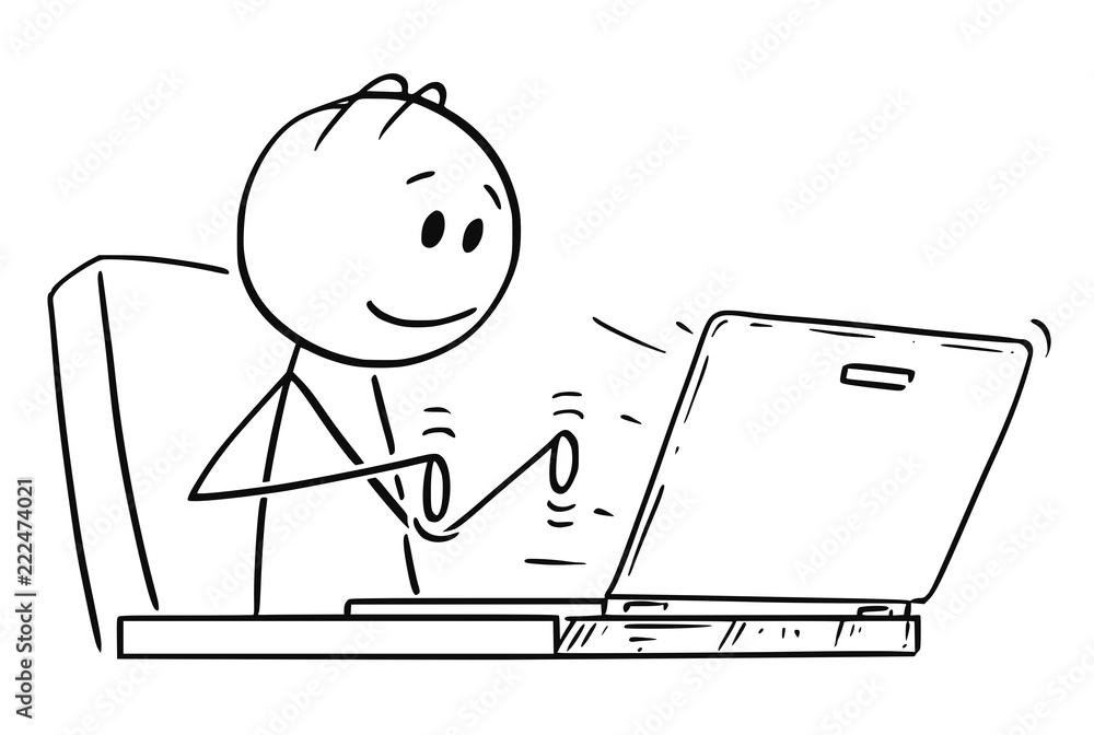 Cartoon stick drawing conceptual illustration of smiling man or ...