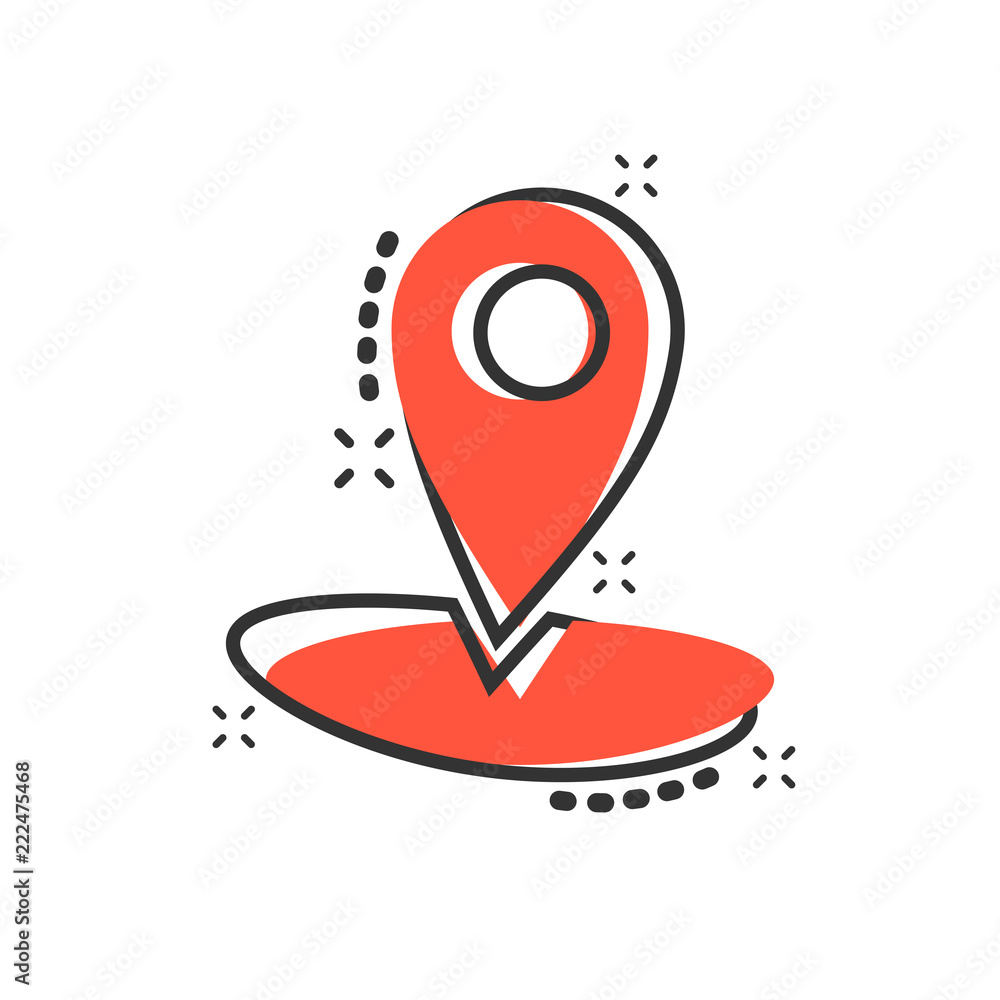 Vector cartoon map pointer icon in comic style. Gps navigation mark ...