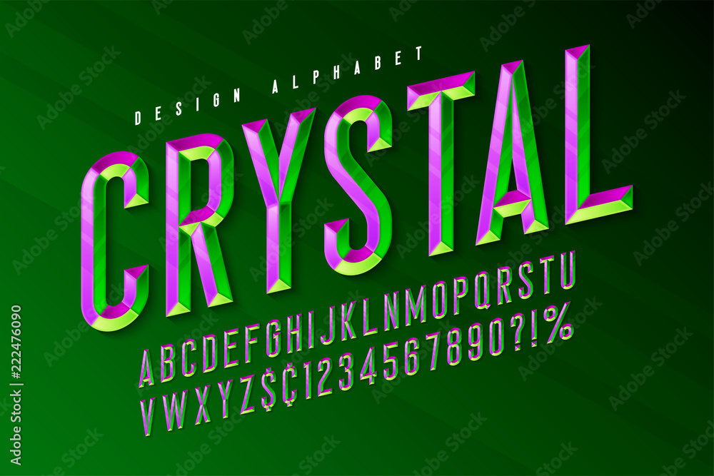 Crystal display font with facets, alphabet, letters and numbers. Stock ...