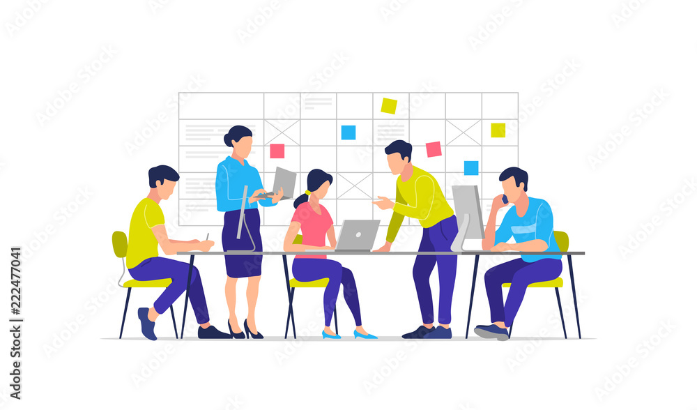 Business process, teamwork, office, workplace, business characters ...