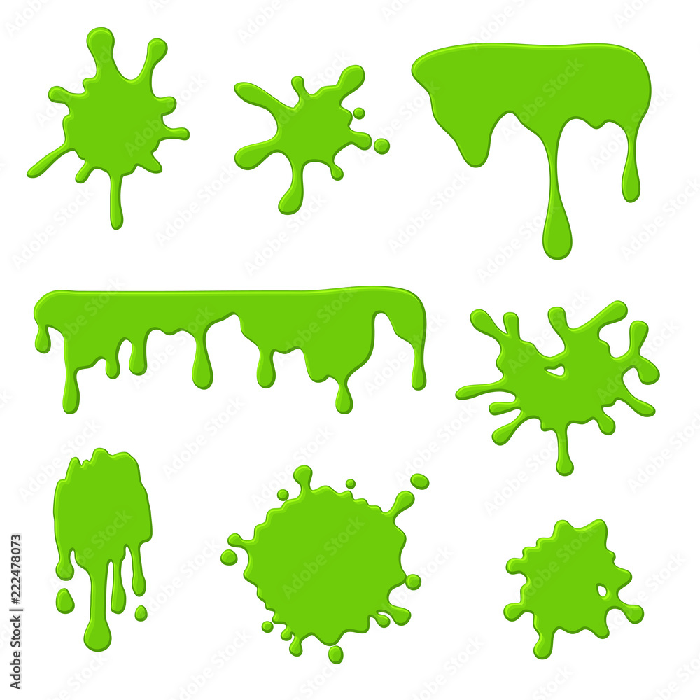 Obraz Green slime. Goo spooky dripping liquid, blots and splashes ...
