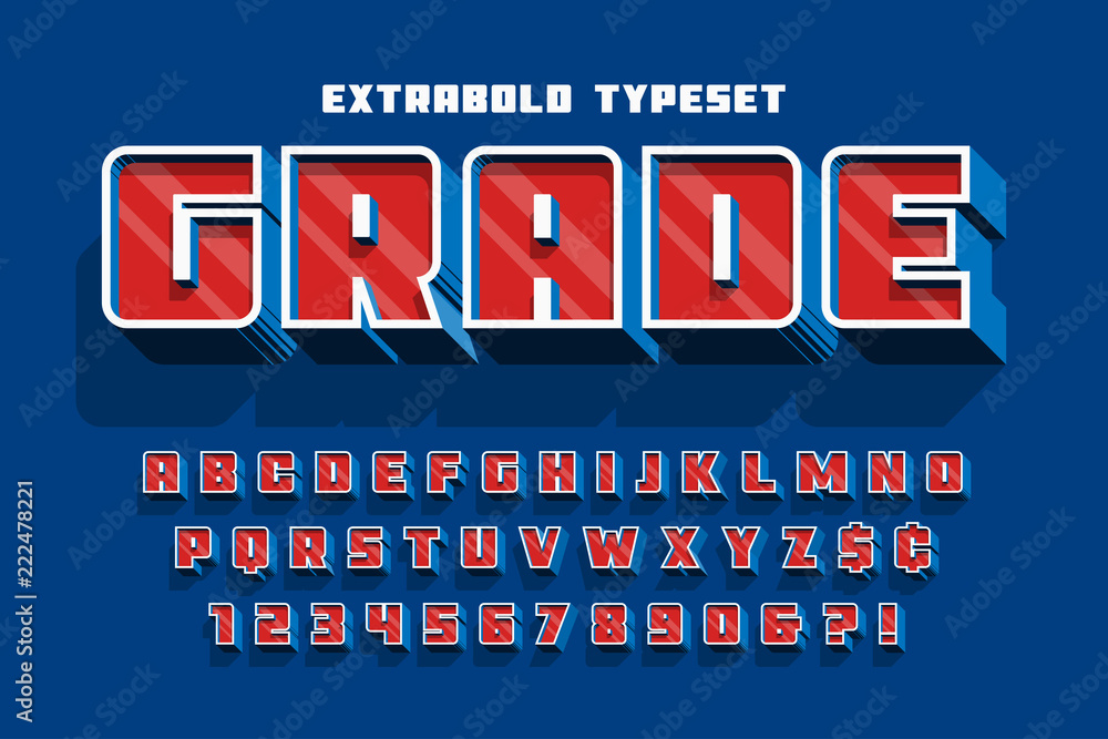 Extrabold 3d display font design, alphabet, letters and numbers Stock ...