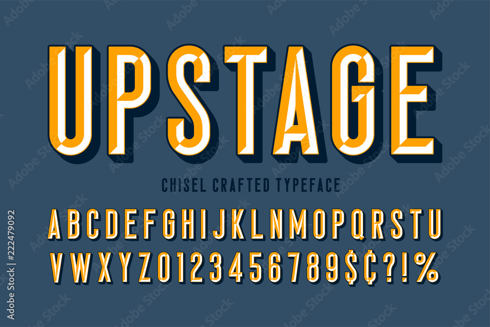 Original display font with facets, alphabet, letters and numbers Stock ...