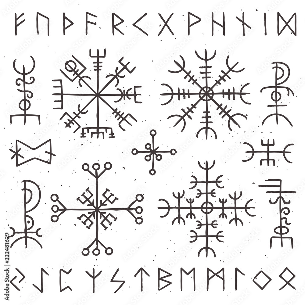 Vetor do Stock: Mystical viking runes. Ancient pagan talisman, norse ...