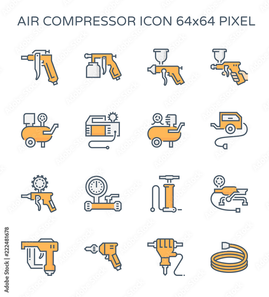 Air compressor icon. Consist of spray gun or airbrush for auto paint ...
