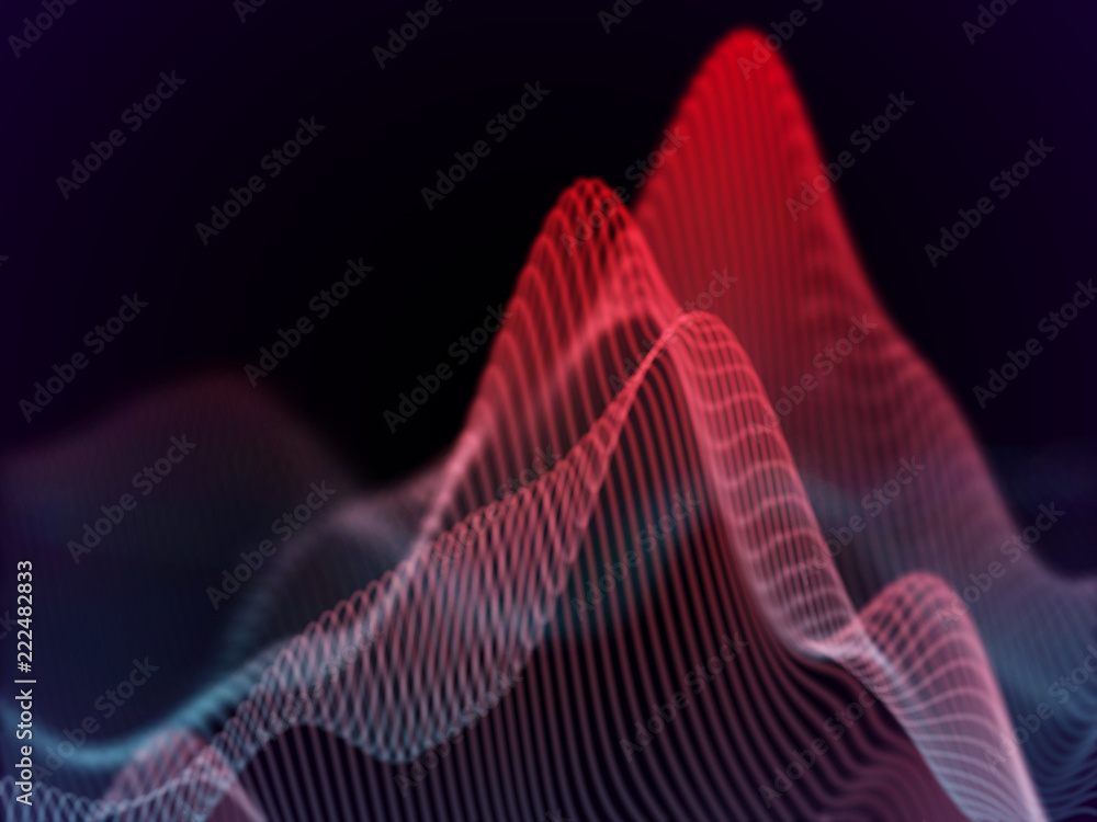 3D Sound waves. Big data abstract visualization: business charts ...