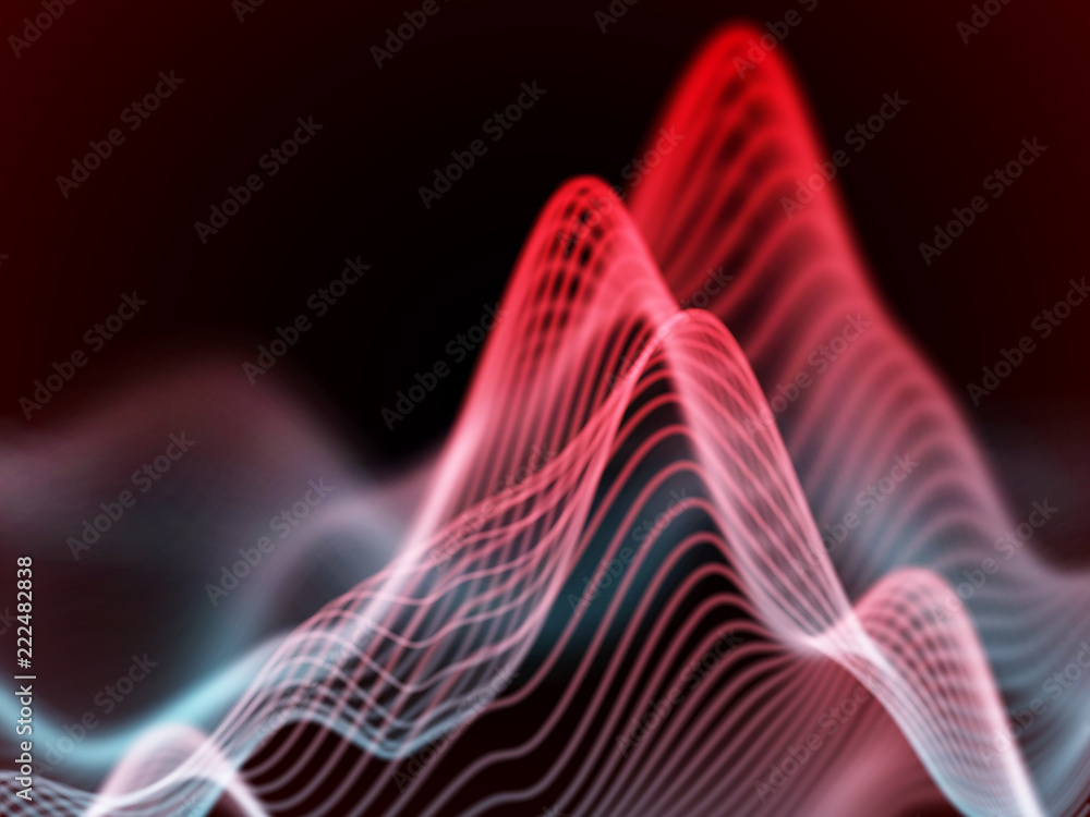 3D Sound waves. Big data abstract visualization: business charts ...