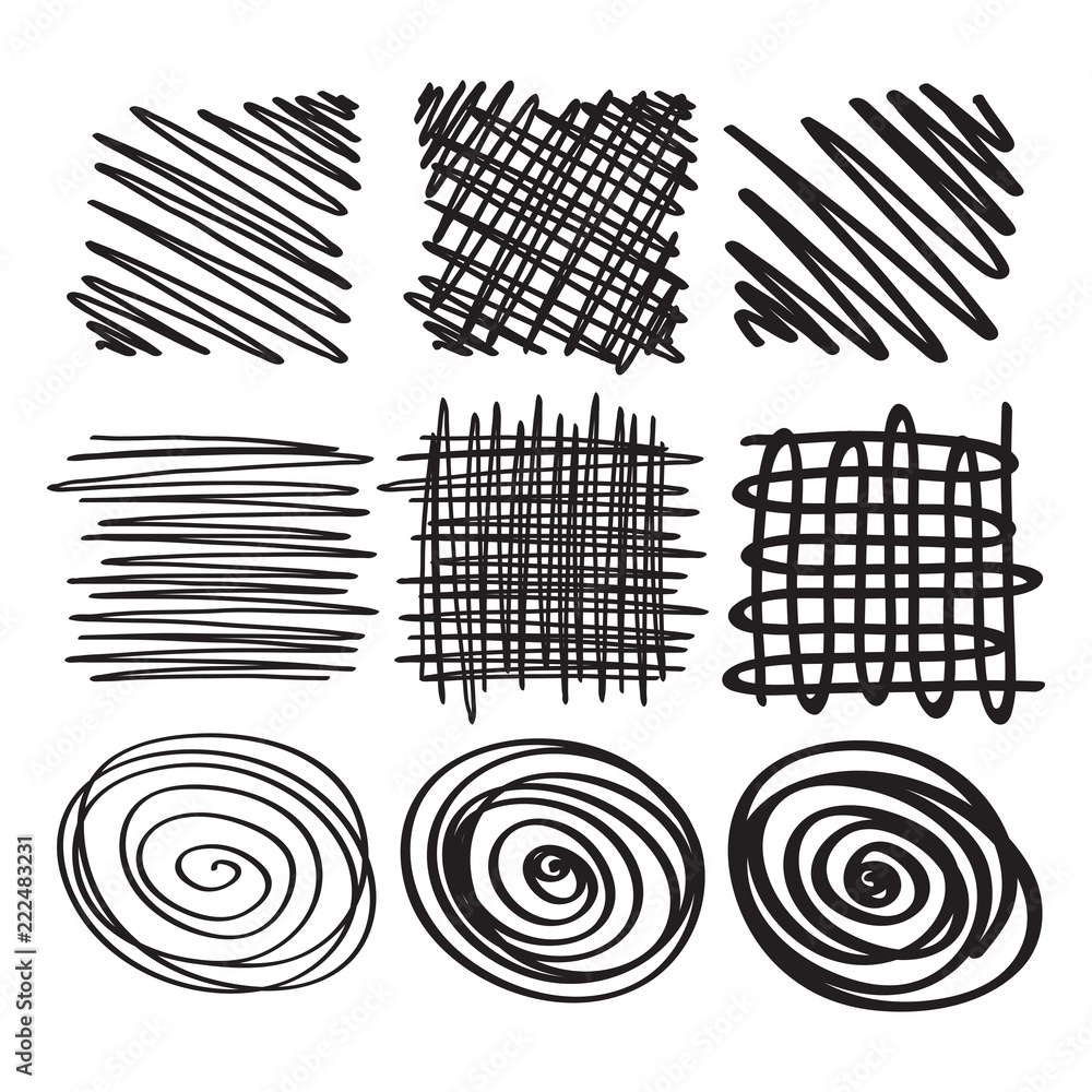 Hand drawn lines set. Abstract square backgrounds and sketch textures ...