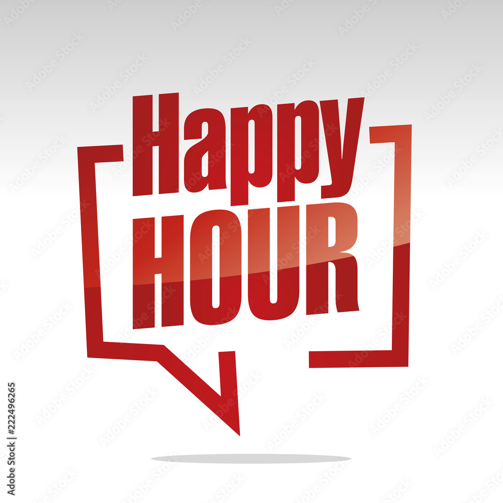 Happy hour in brackets speech red white isolated sticker icon Stock ...