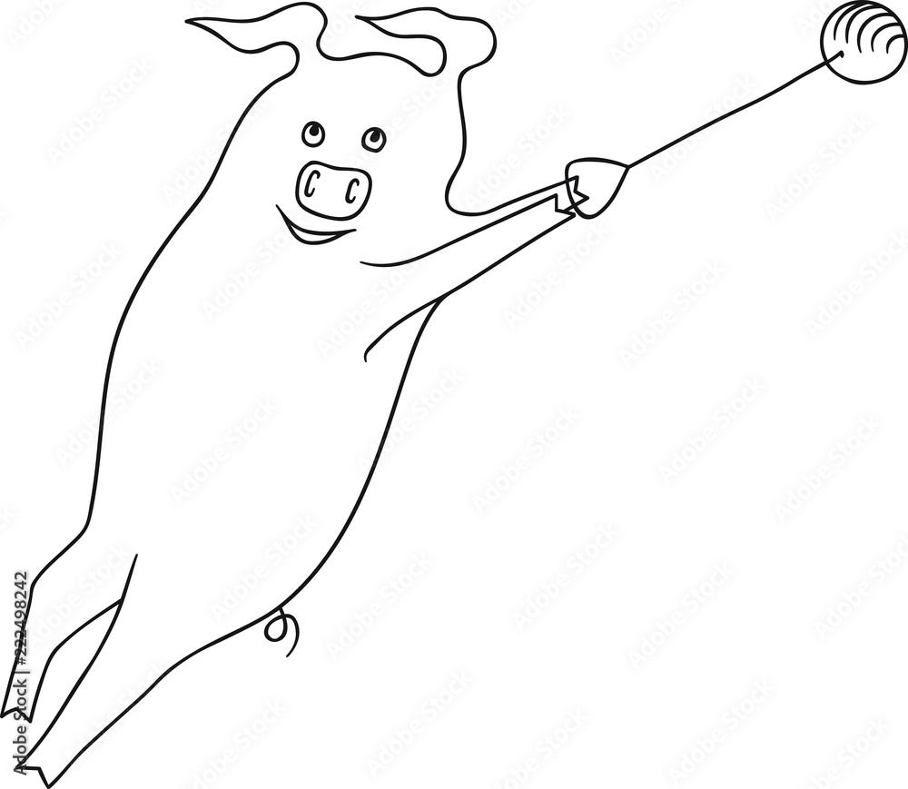 Free Hand Doodle Sketch Vector Illustration of Happy Cartoon Pig Shot ...