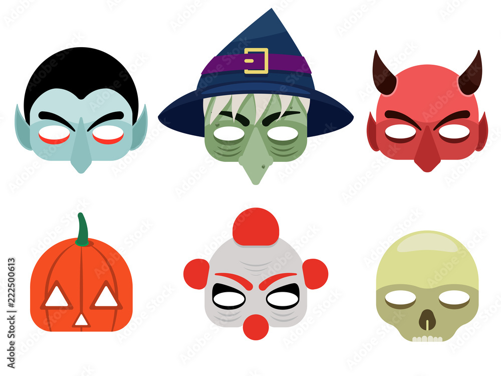 Vector illustration of a set of mask for halloween Stock Vector | Adobe ...