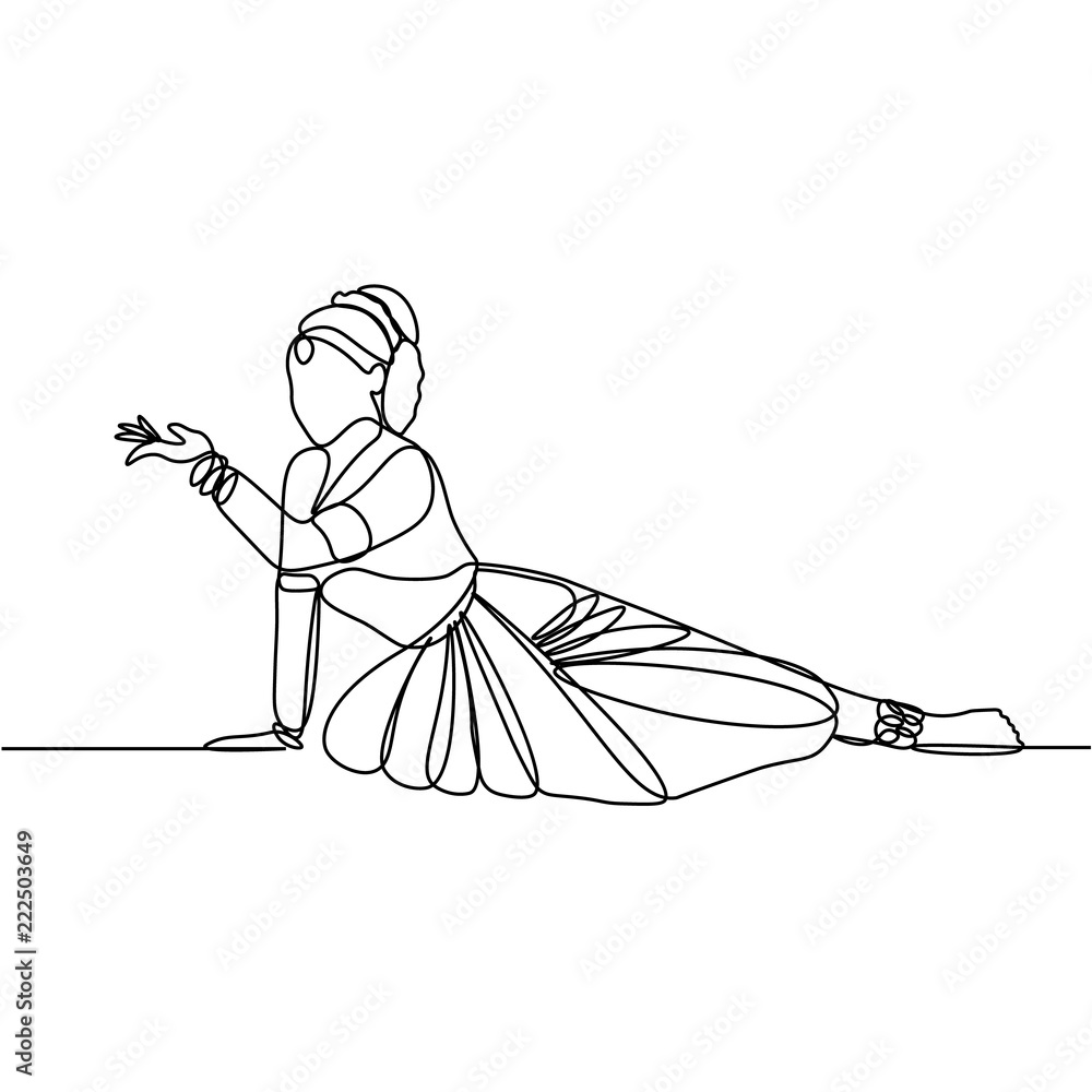 continuous line drawing. women's Indian dance. Stock Vector | Adobe Stock