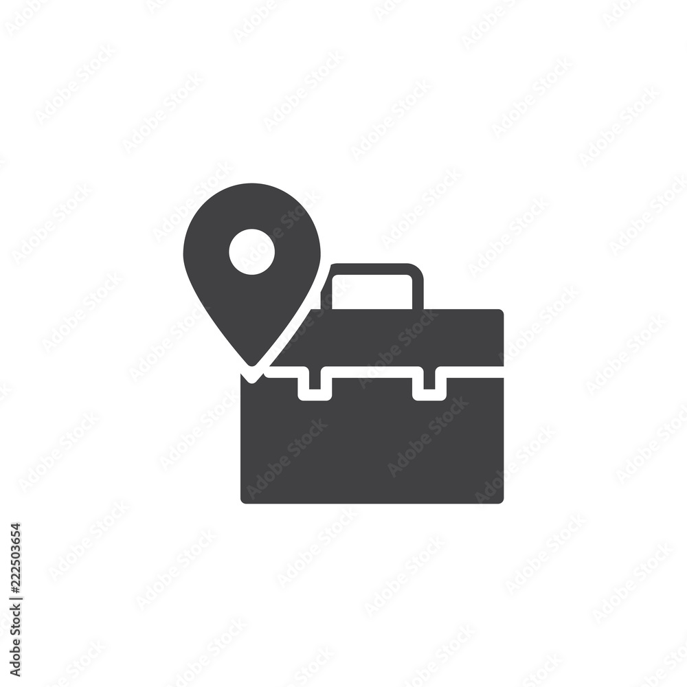 Map pointer with Tool box vector icon. filled flat sign for mobile ...