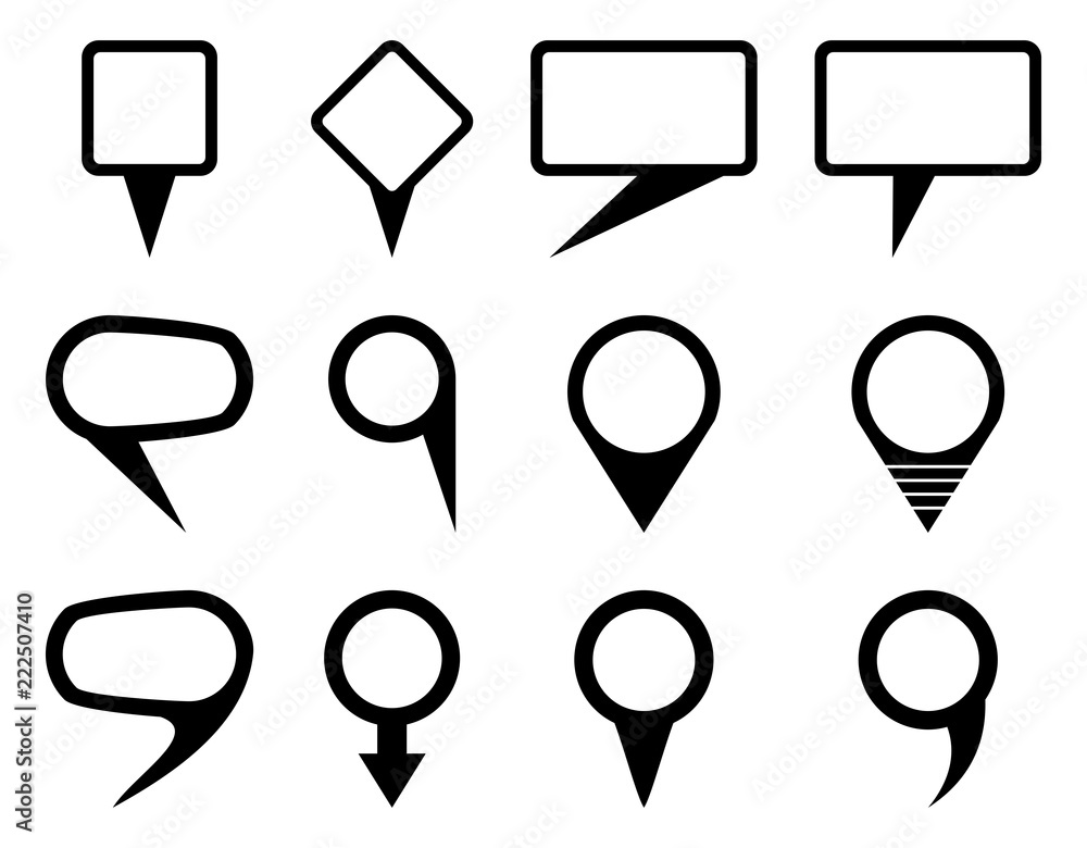 Vector black map pointer bubble icons set isolated on white background ...