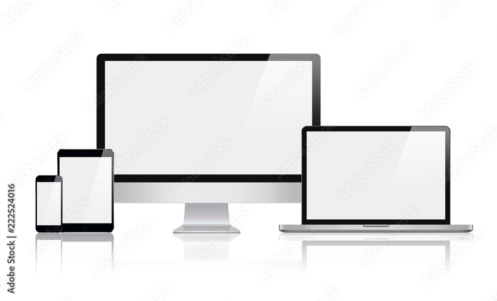 Mockup Copy of Realistic Computer, Laptop, Tablet and Mobile Phone. Set ...