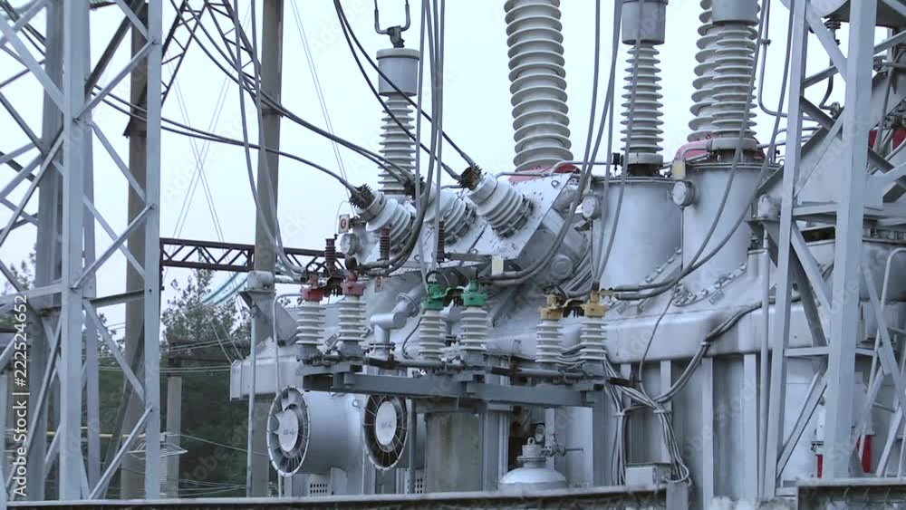 Transformer substation. High-voltage SF6 circuit breaker. Circuit ...