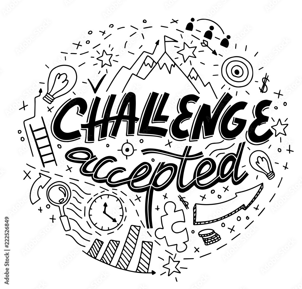 hand drawn vector of challenge accepted poster, doodle symbols Stock ...